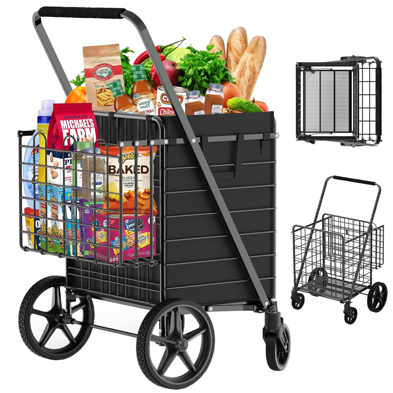 Extra Large Shopping Cart 450 lbs Folding Shopping Cart with 360° Swiv ...
