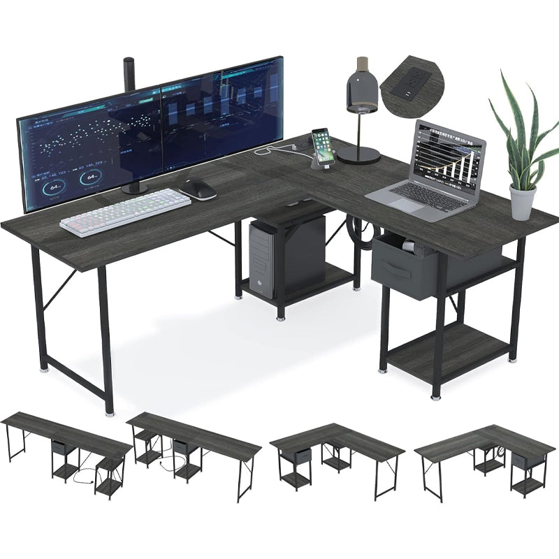 56 Inch Corner Desk L Shaped Computer Desk with Drawers Work Desk Gami ...