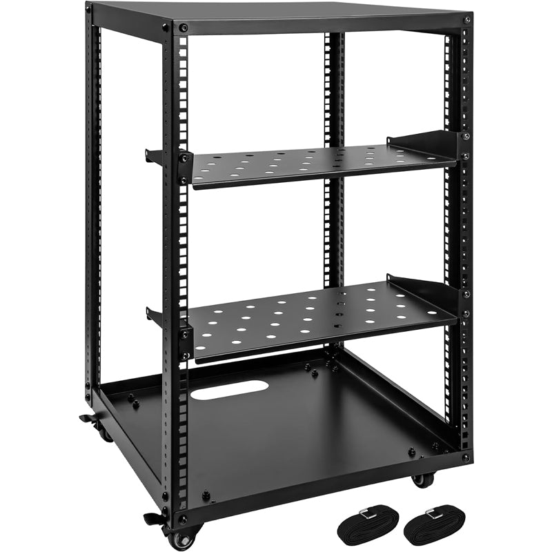 15U Server Rack Open Frame Network Server Rack AV Rack with Casters an ...