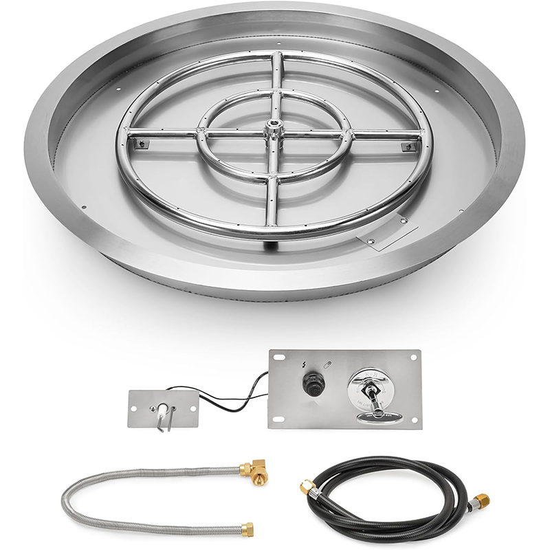 Gas Fire Pit Pan 19" Round Recessed Fire Bowl Kit Insert Spark Ignitio ...
